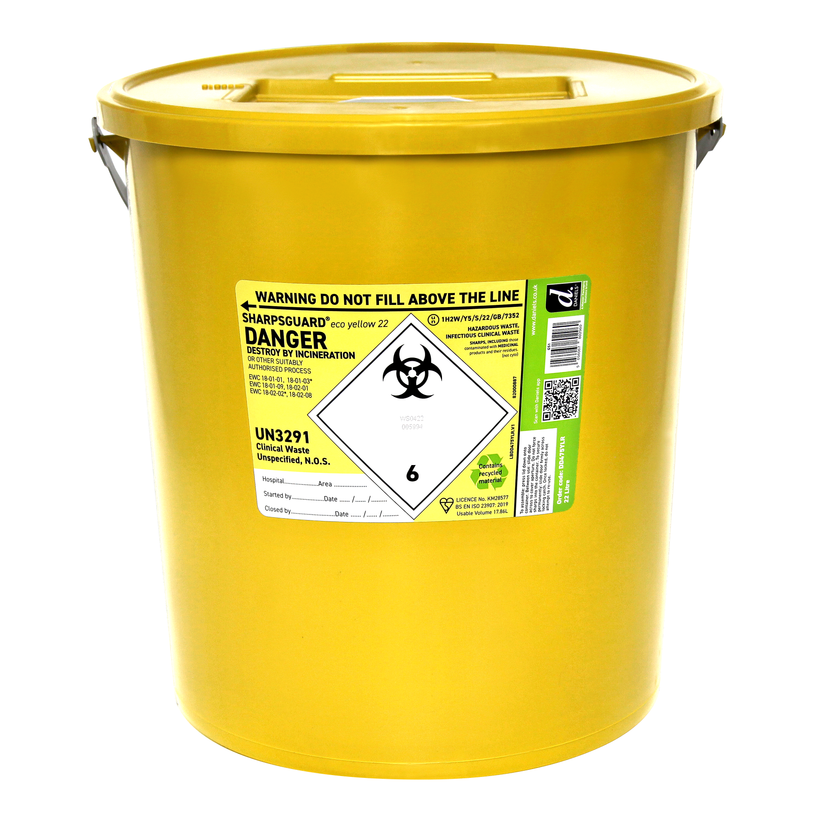 Sharpsguard Yellow 22 Litre Sharps Bin – Medisave UK