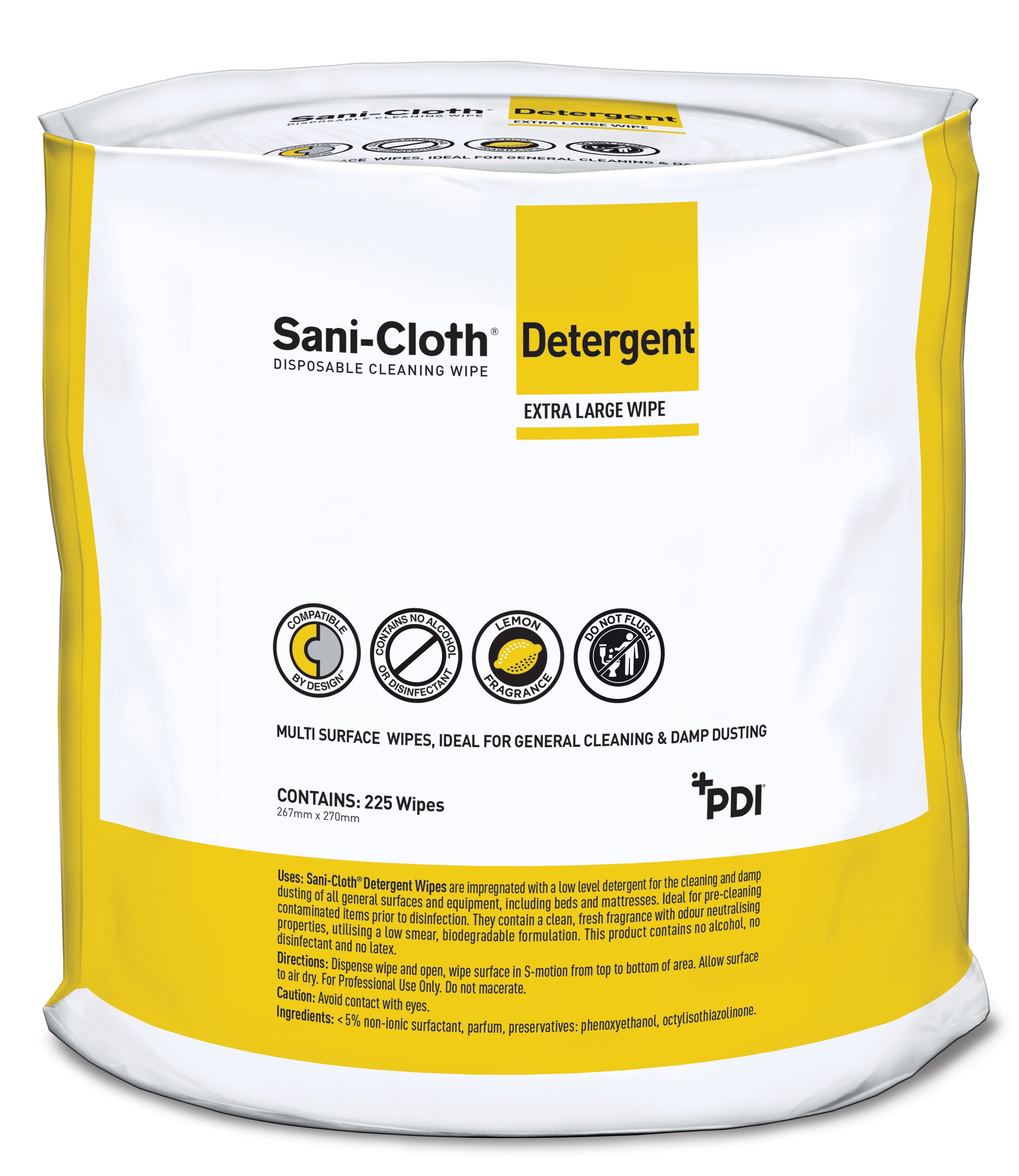 PDI Sani-Cloth Detergent Wipes Bucket Refill x 225 [Multi Surface Wipe ...
