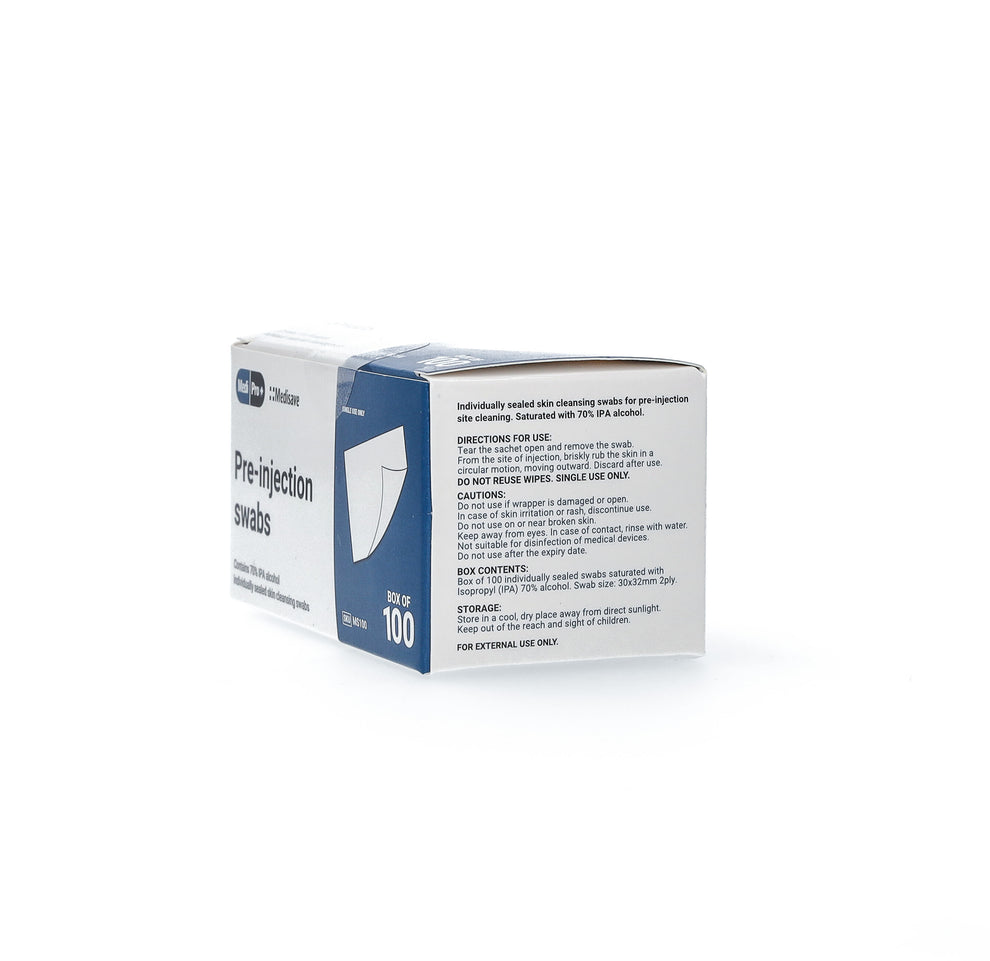 MediPro 70% Alcohol IPA Pre-Injection Swabs x 100 – Medisave UK