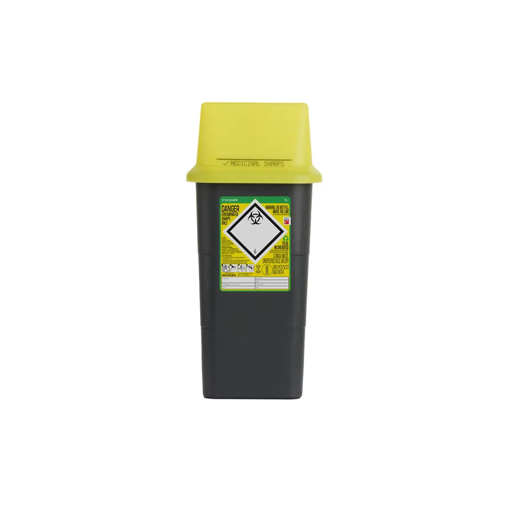 Sharpsafe® Grey Sharps Bin - Yellow Lid – Medisave UK