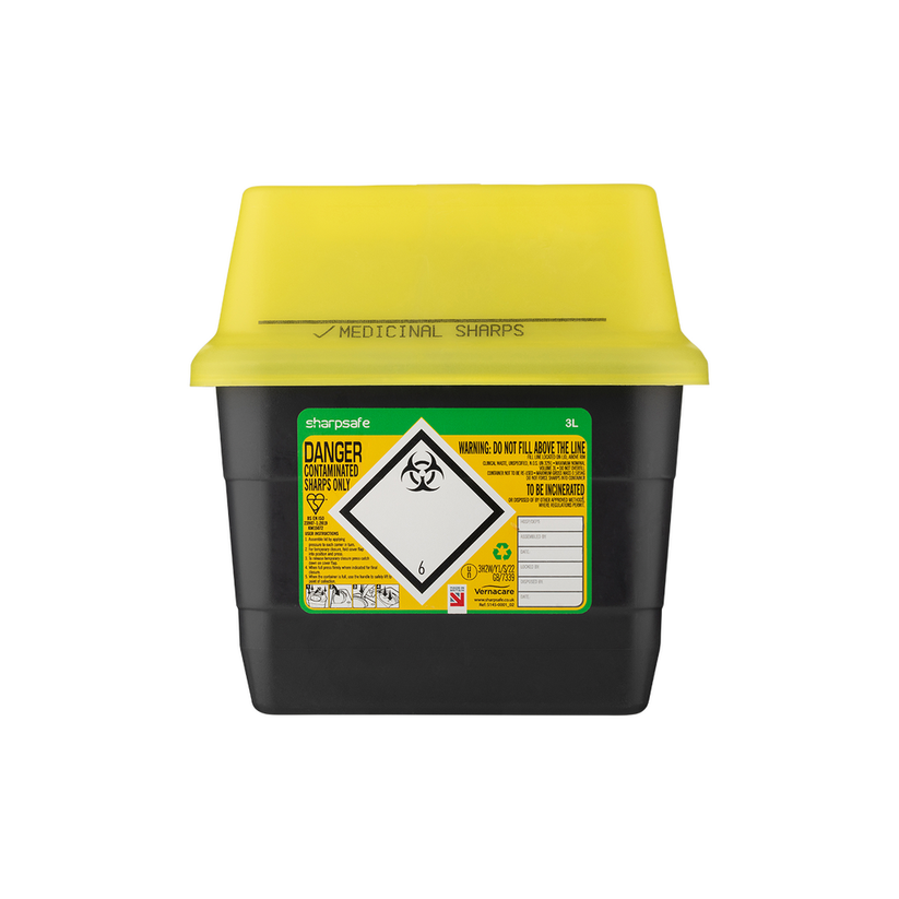 Sharpsafe® Grey Sharps Bin - Yellow Lid – Medisave UK