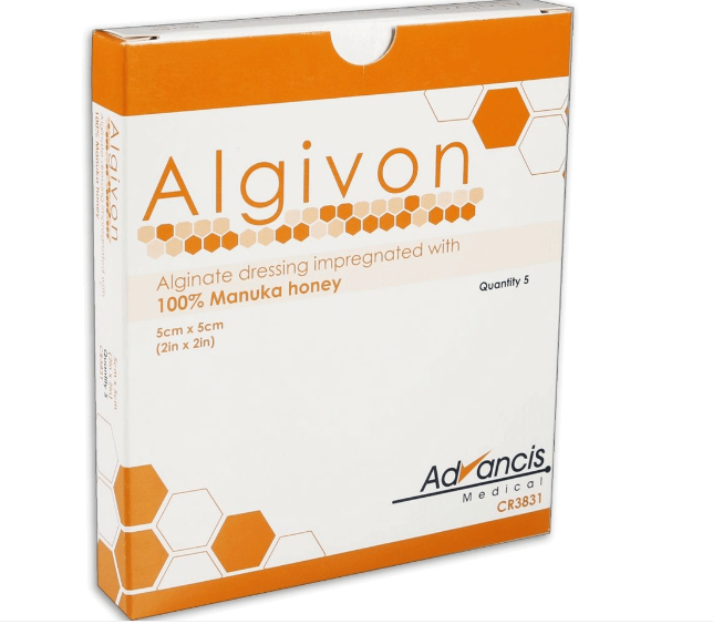 Algivon alginate dressing imprenated 100% manuka honey 10cm x 10cm pk5 ...