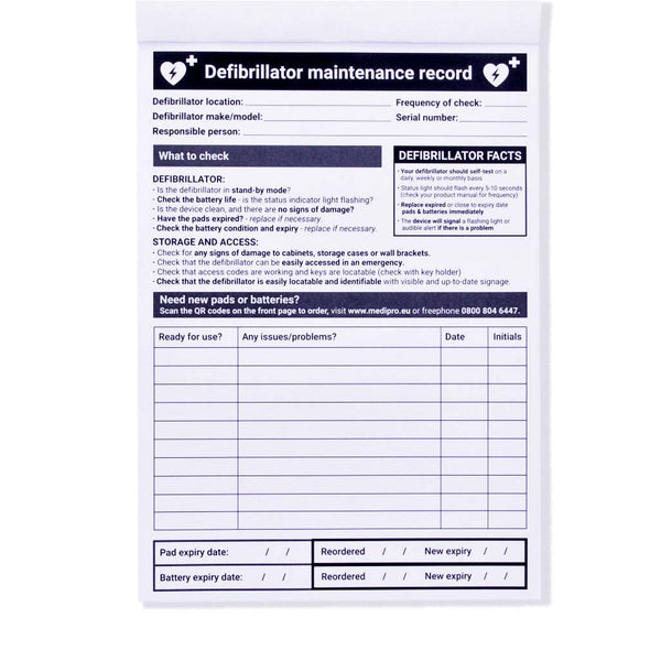 Defibrillator Maintenance Booklet – Medisave UK