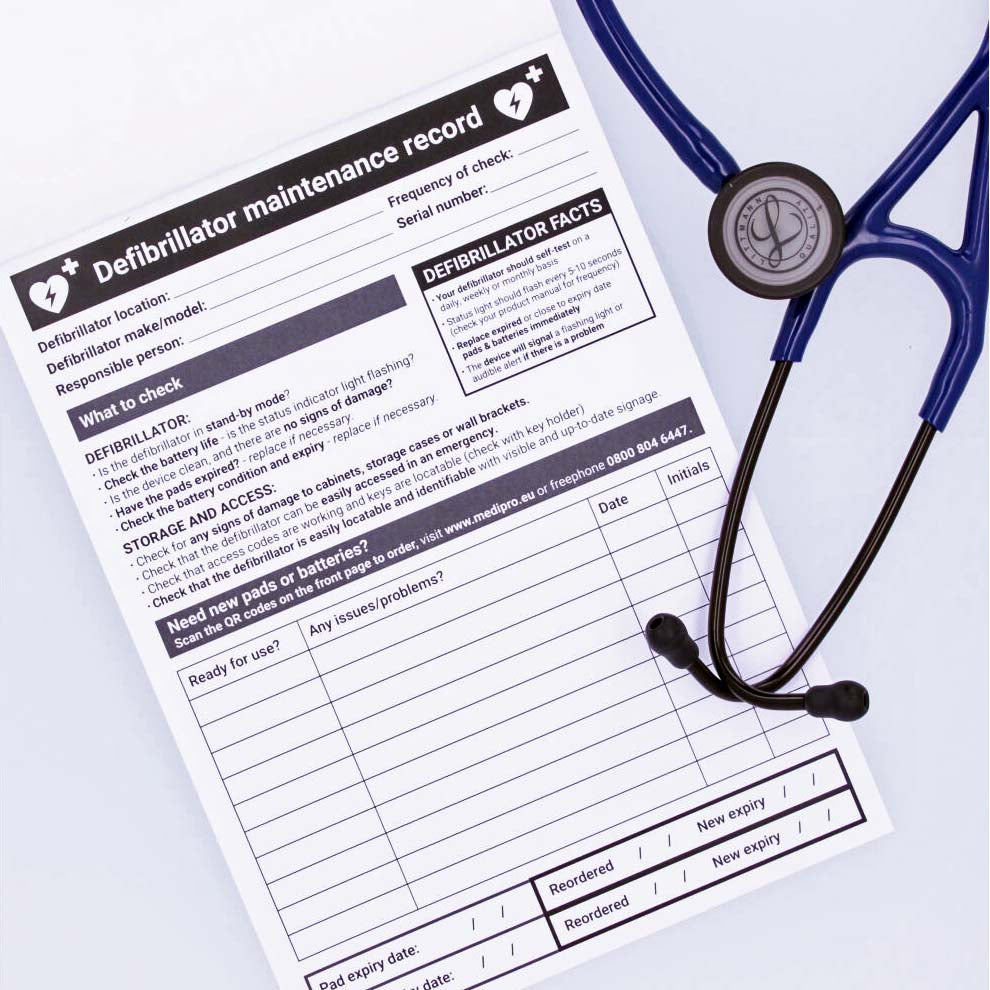 Defibrillator Maintenance Booklet – Medisave UK