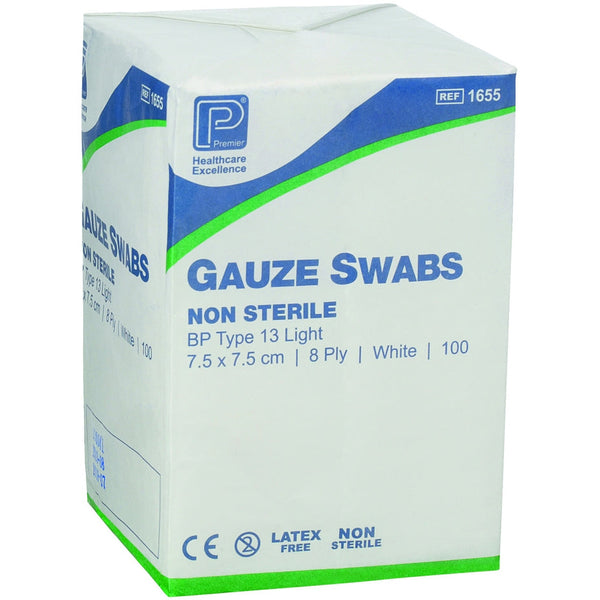 Gauze Swabs 7.5 x 7.5cm 8 Ply - Pack Of 100 – Medisave UK