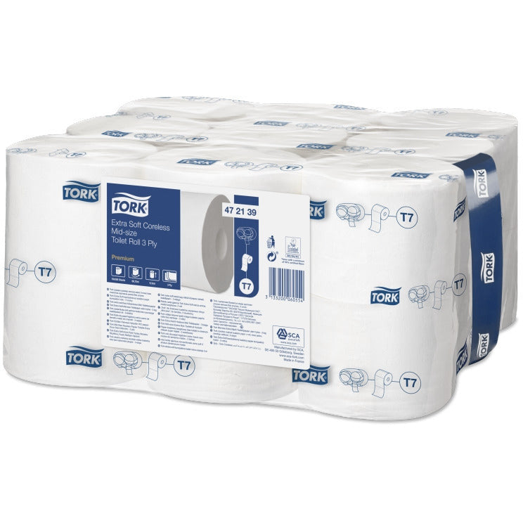 Tork 3ply Extra Soft Coreless Mid-Size Toilet Roll Premium x 18 – Medisave UK