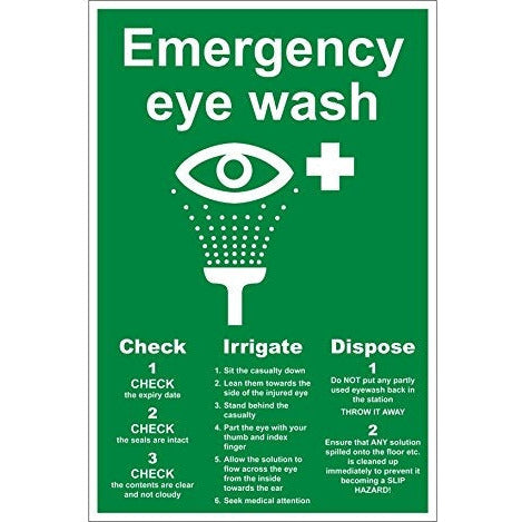 Eye Wash Instruction Sign, 300*200mm Vinyl – Medisave UK