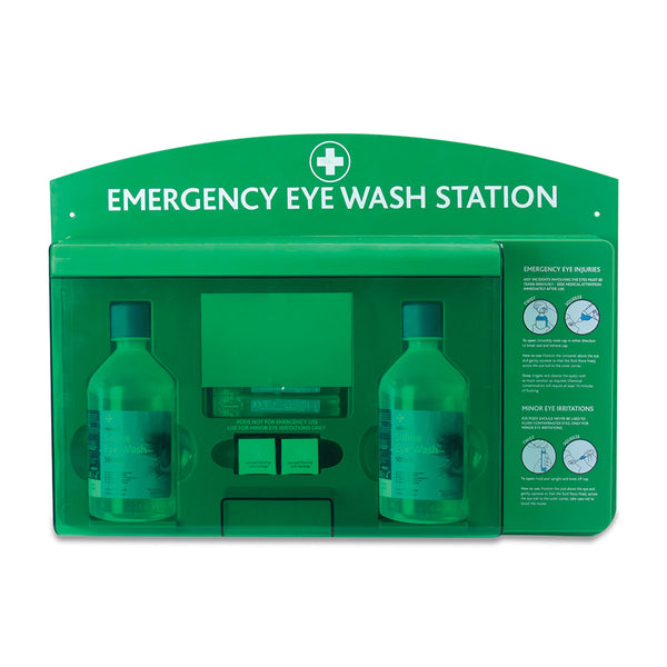Double Premier Eye Wash Station - Green/Clear Lid – Medisave UK
