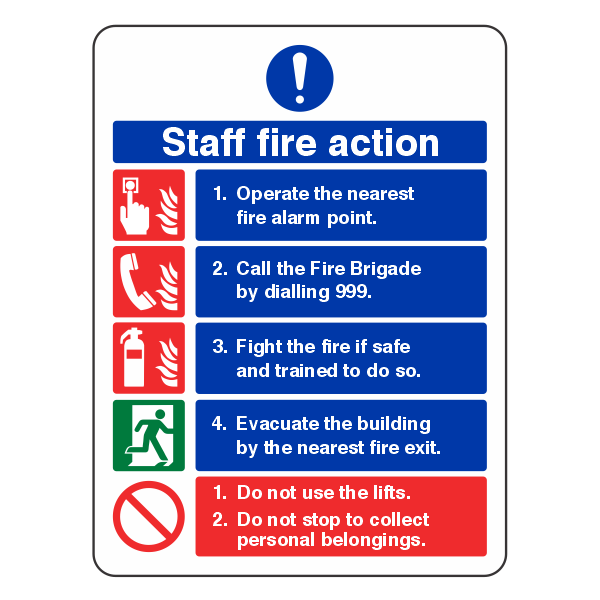 Fire Action Notice Sign - Staff Fire Action - CLEARANCE – Medisave UK