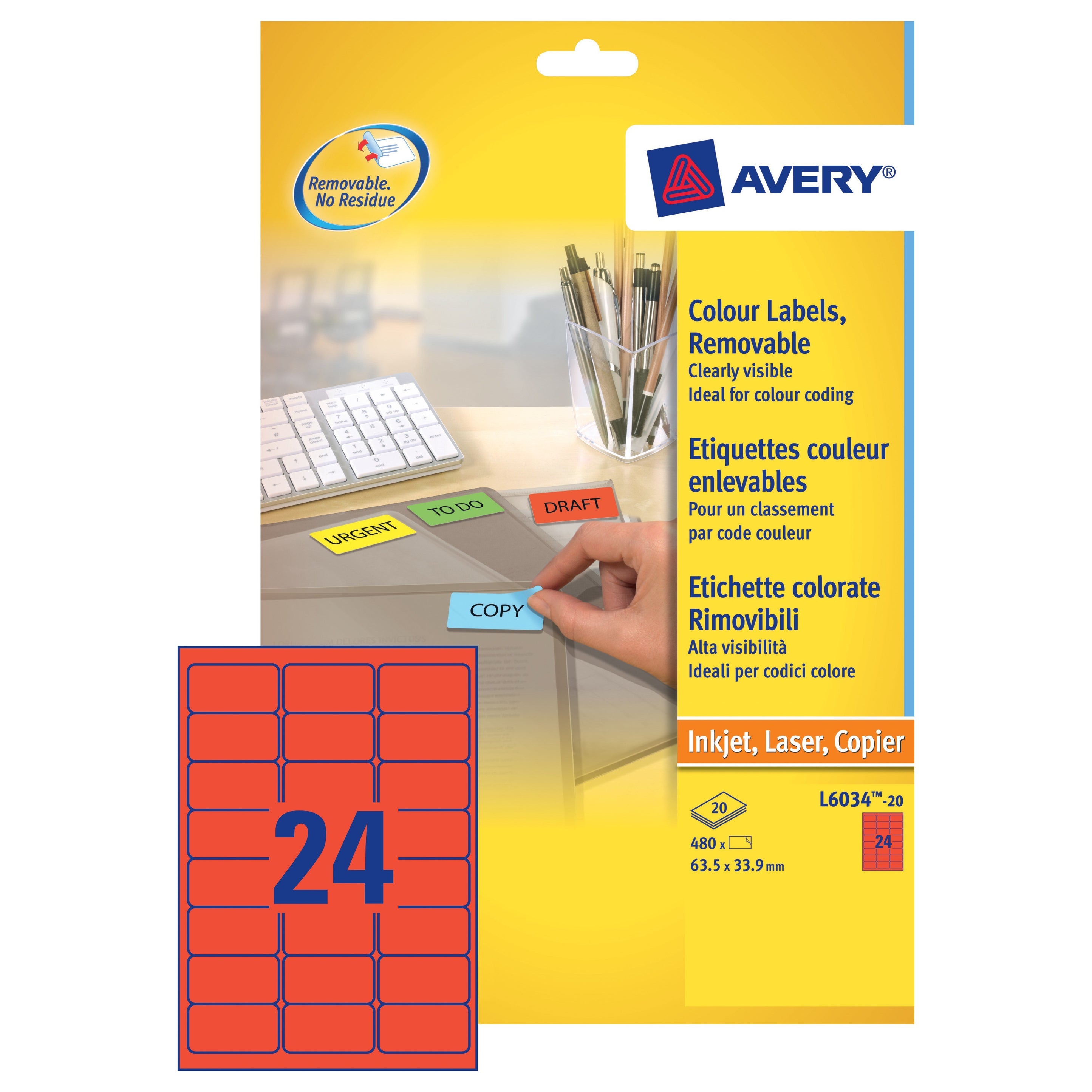 Avery Laser Label 63.5x33.9 Red (20) L6034 – Medisave UK
