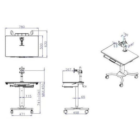 Signal Adjustable Height Monitor Trolley – Keyboard Storage – Medisave UK