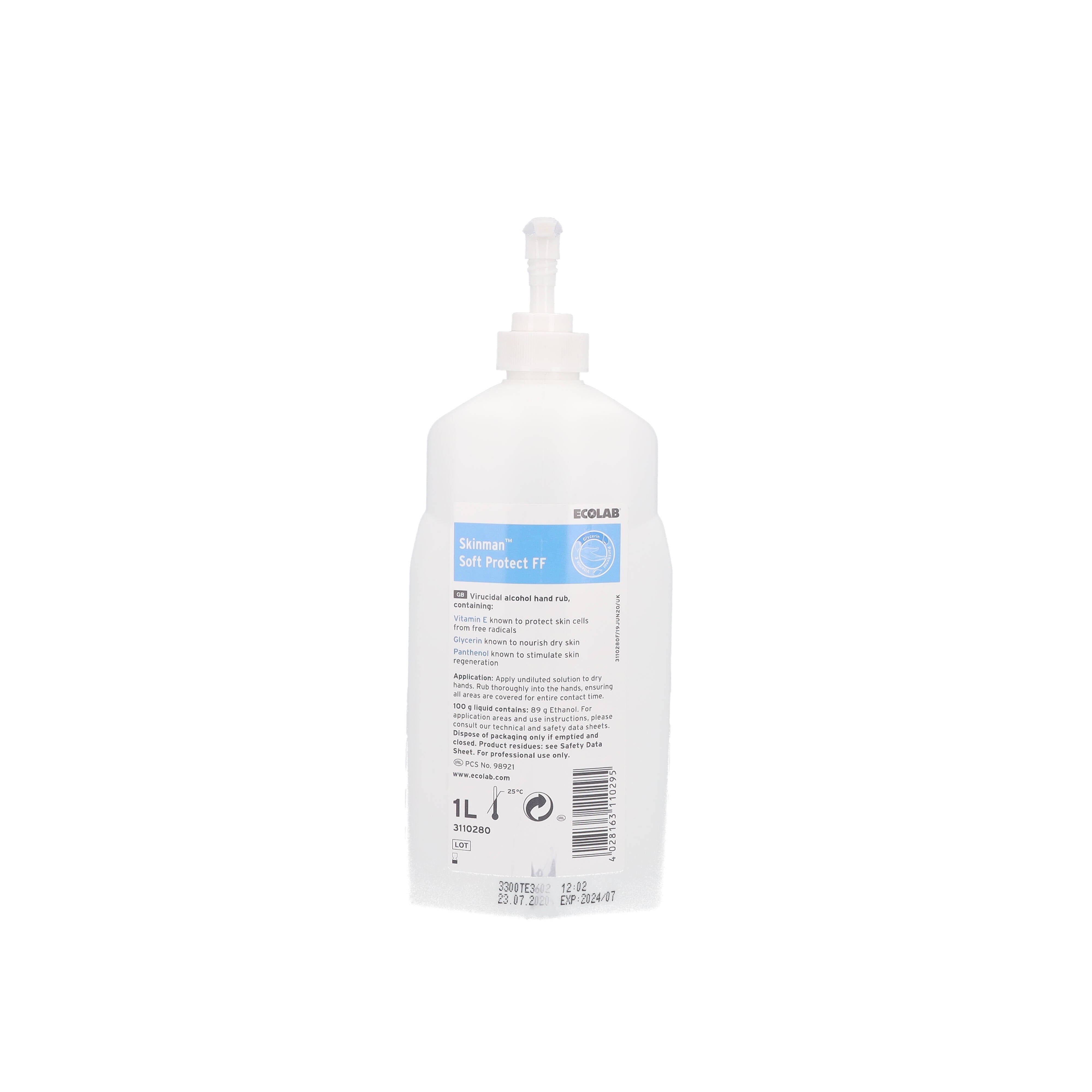 Ecolab Soft Protect 1 Litre Alcohol Hand Rub Sanitiser (Box of 12 Bott ...