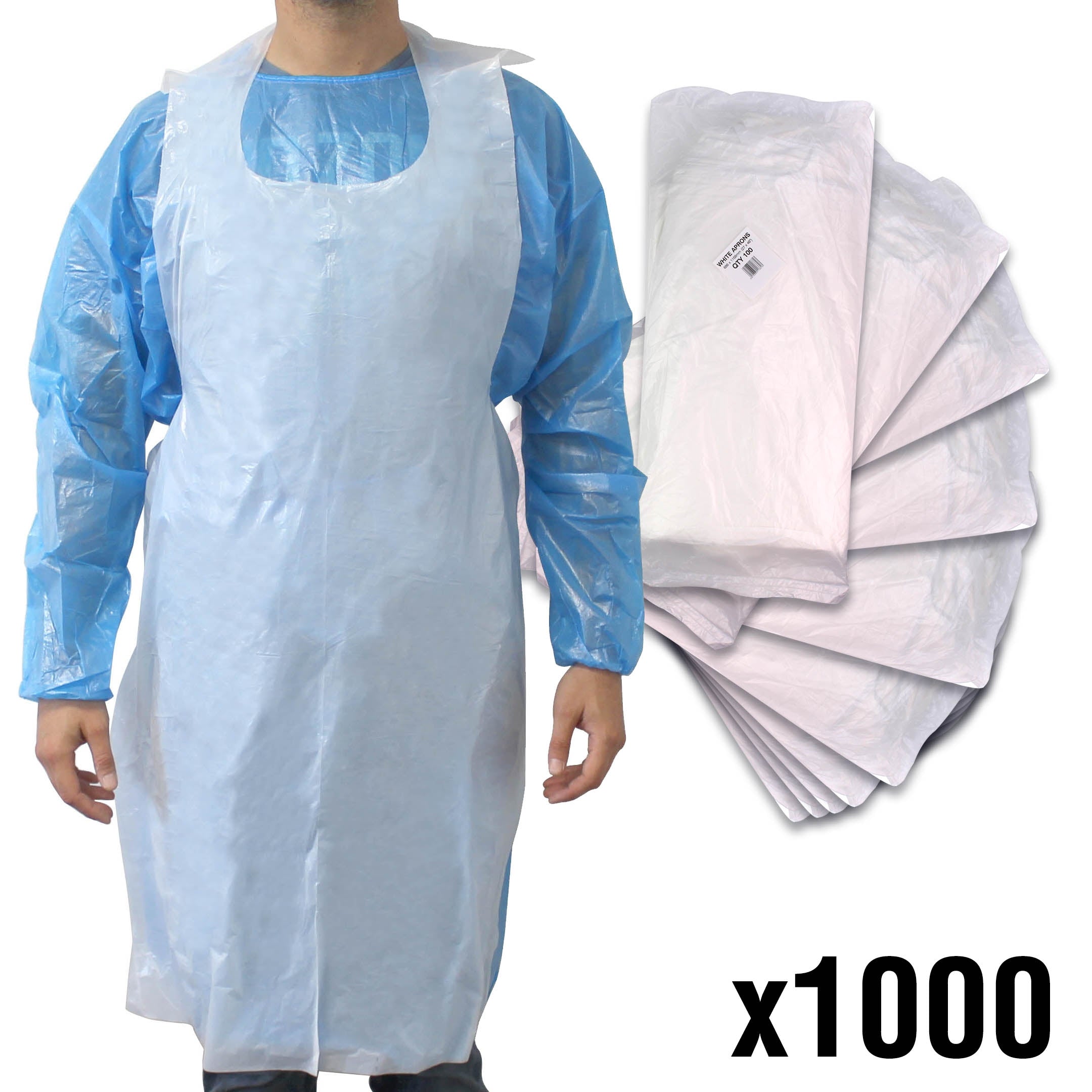 1 x Pack of 100 White Aprons (16 Micron, NHS Spec, Flat Pack) – Medisave UK