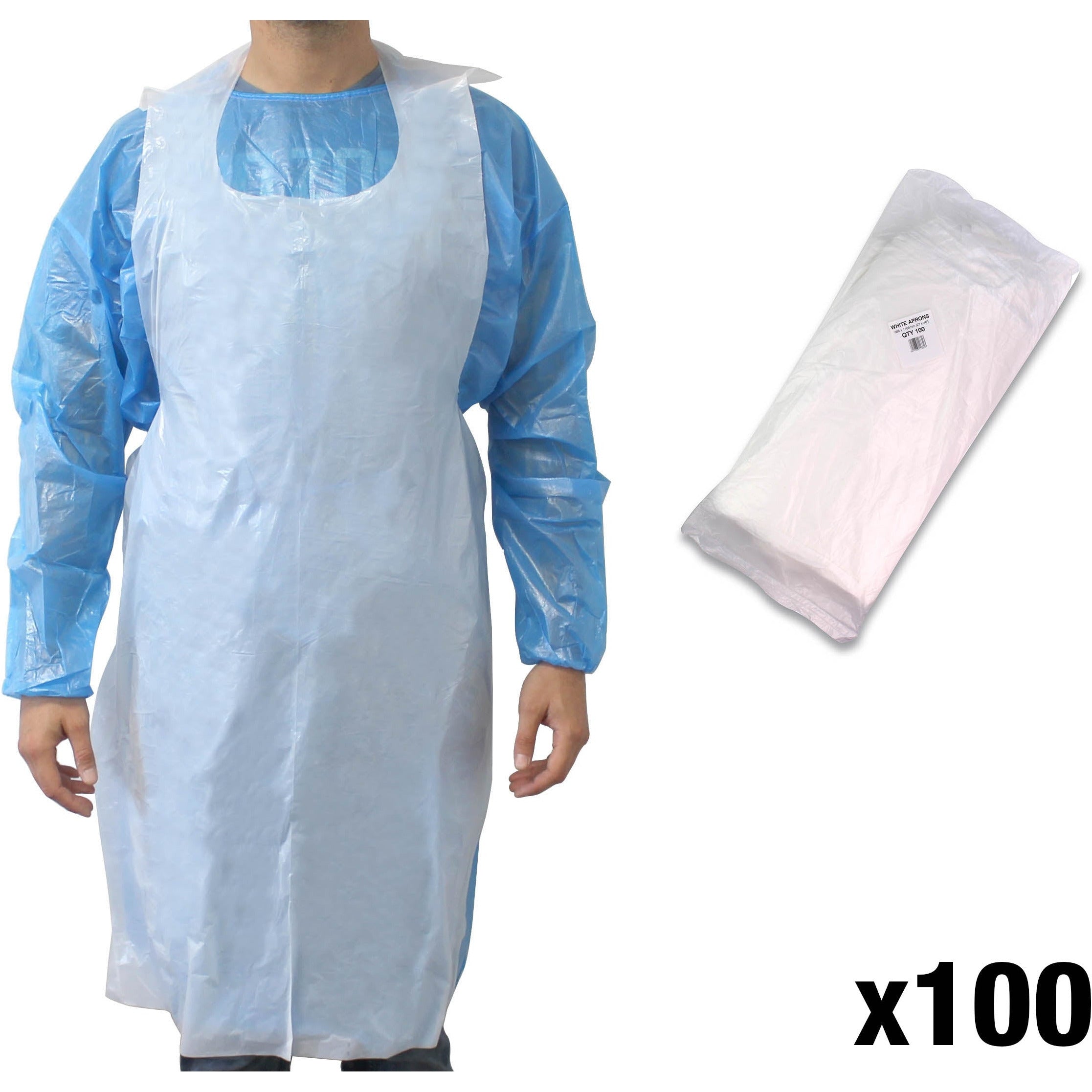1 x Pack of 100 White Aprons (16 Micron, NHS Spec, Flat Pack) – Medisave UK