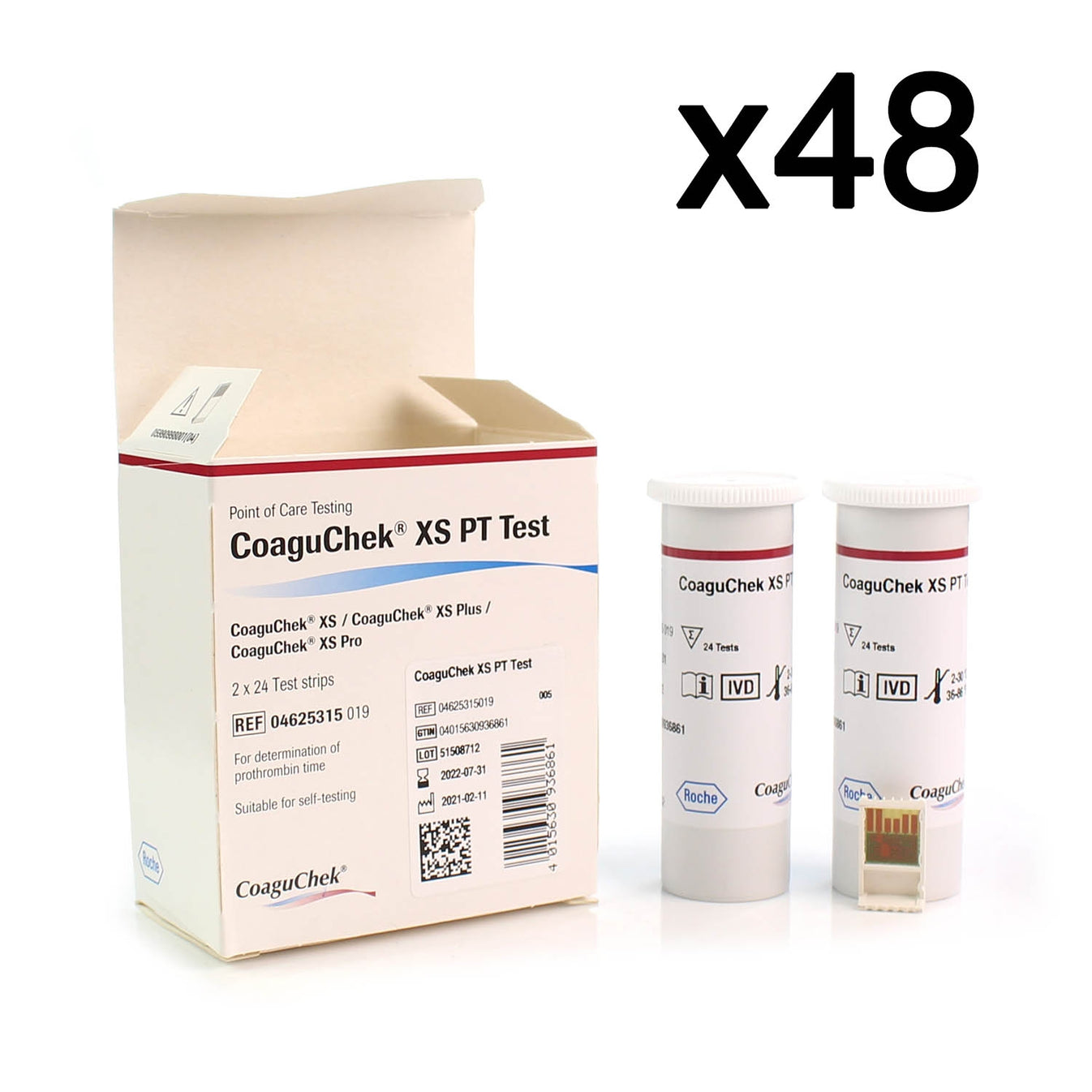CoaguChek XS 48 PT Test Strips - 2 x 24 Test Strips (48 packs) - Roche ...