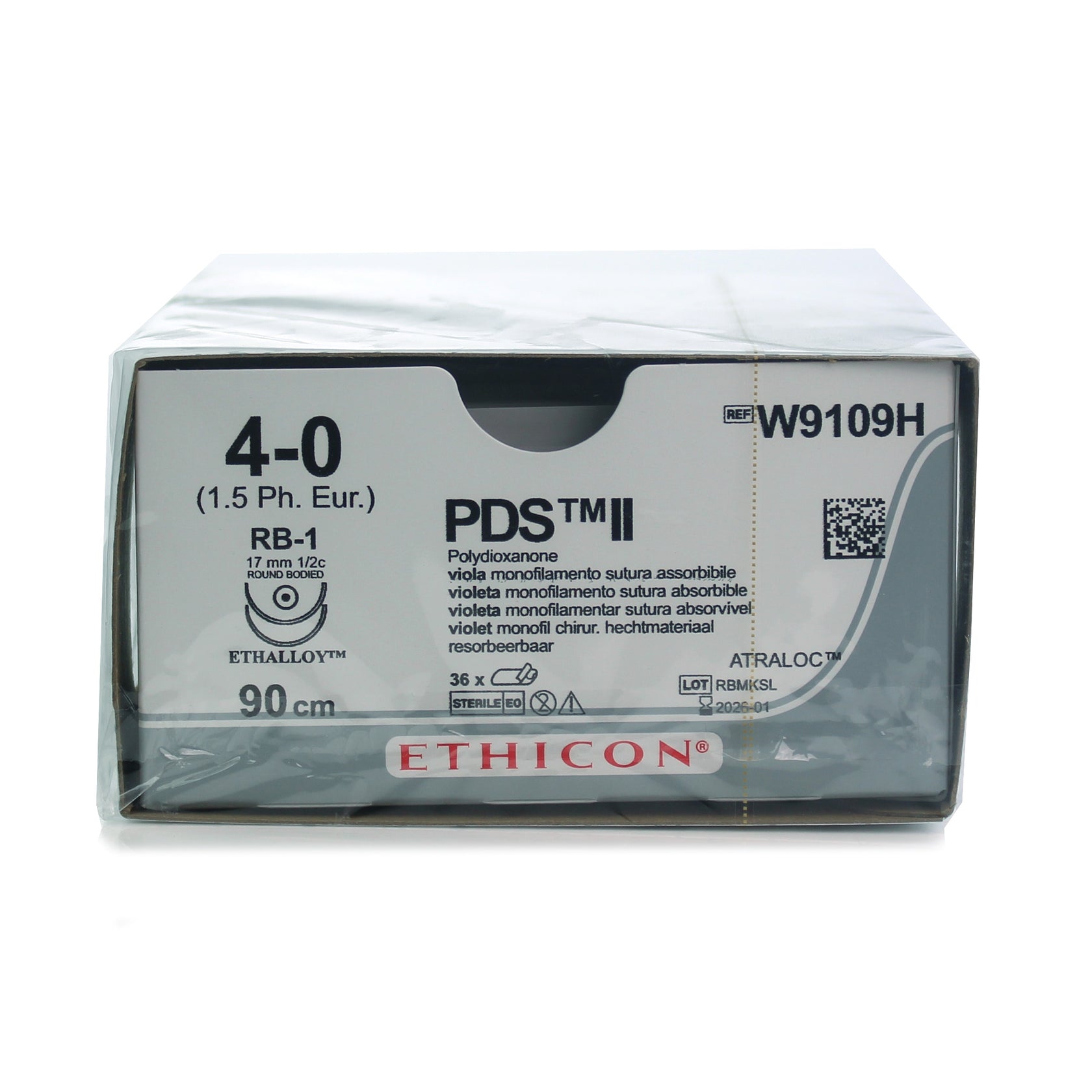 W9109H PDS, Violet, Monofilament, 2xRB-1, 4-0, 90cm, 1/2 Circle Taper – Medisave UK