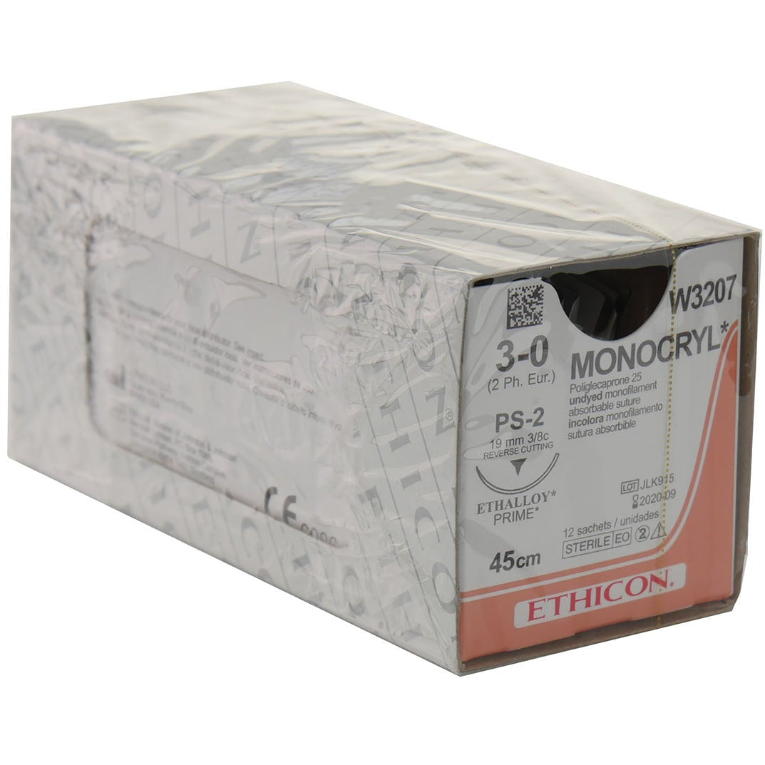 MONOCRYL Suture - 19mm 45cm 3-0 2 (x12) - Undyed – Medisave UK