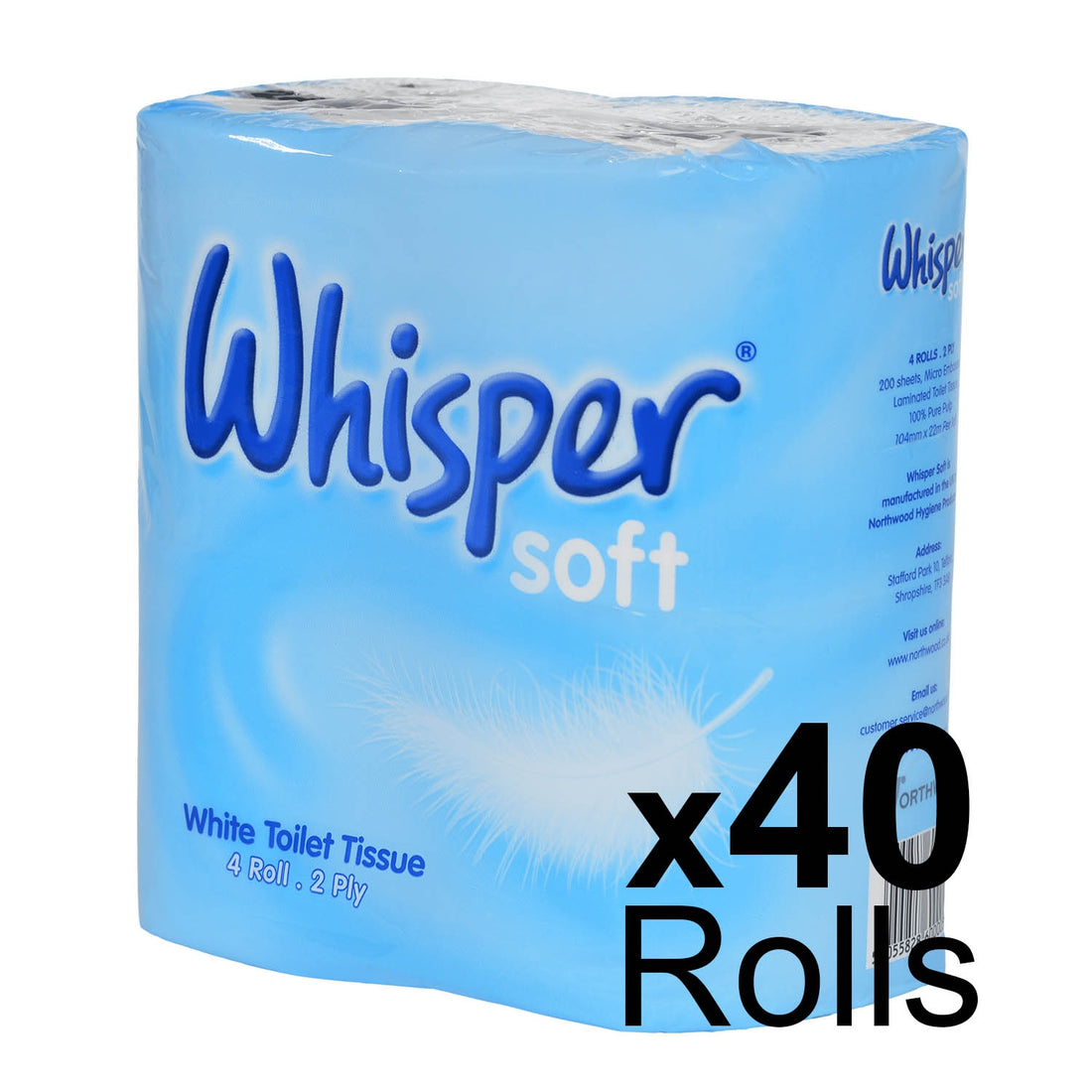 Whisper Soft 2 Ply Toilet Roll x 40 Rolls (10 Packs Of 4) – Medisave UK